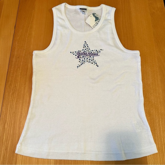 Guess | Tops | Guess Jeans Nwt Y2k Rhinestone Logo Tank Top Sz Lxl ...